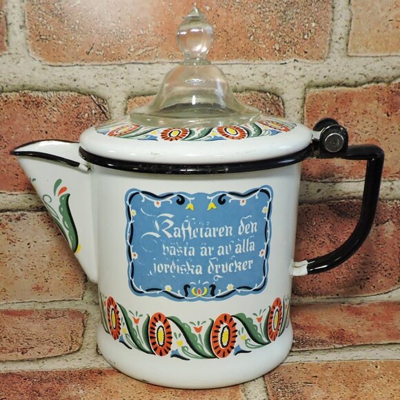 Berggren | Kitchen | Vintage Swedish Stove Top Coffee Pot With Saying ...